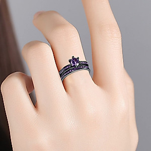 ManRiver 2PC Stackable Rings for Women - Zirconia Gemstone Rhinestone Studded Promise Rings Jewelry Gifts Size 5-12,Purple