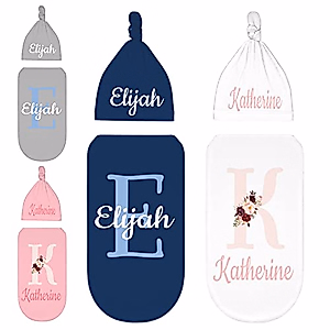 WTCWY Personalized Baby Swaddle and Hat for Baby Girl Boy with Name Personalized Custom Baby Blankets for Girls Boys with Name Personalized Baby Items Girl Boy Gifts