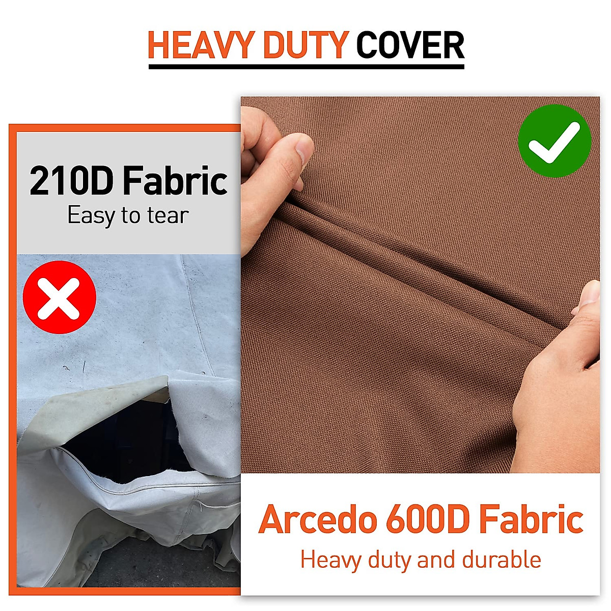 Arcedo Patio Chaise Lounge Covers Waterproof, Outdoor Lounge Chair Covers, Lounger Covers for Outside, Poolside and Beach, Heavy Duty Patio Furniture Cover, 76" L x 28" W x 30" H, Pack of 2, Brown