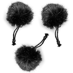 comica Pack of 3 Fur Windscreen for Microphone, Mini Microphone Fur Microphone Windscreen Muff, Wind & Pop Filter for Lavalier Microphone/VideoMic/Mobile Phone Microphone (Black)