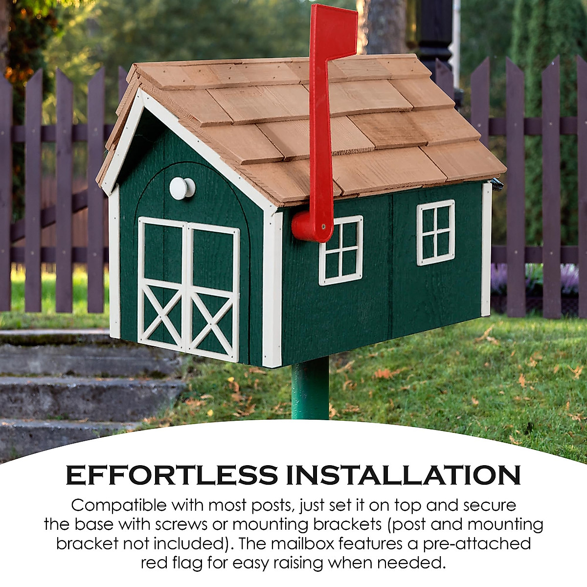 Peaceful Classics Amish Cedar Roof Wooden Mailbox with Window & Door Trim, Mailboxes for Outside, Handcrafted Outside Mailboxes, Post Mount Residential Mailboxes - (Navy with White Trim)