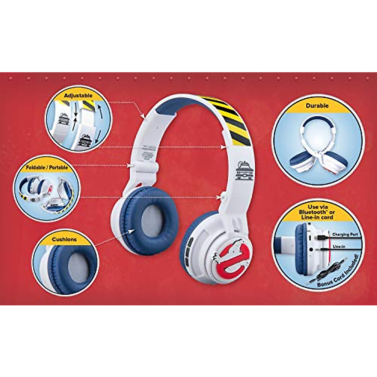 eKids Ghostbusters Kids Bluetooth Headphones, Wireless Headphones with Microphone Includes Aux Cord, Volume Reduced Kids Foldable Headphones for School, Home, or Travel