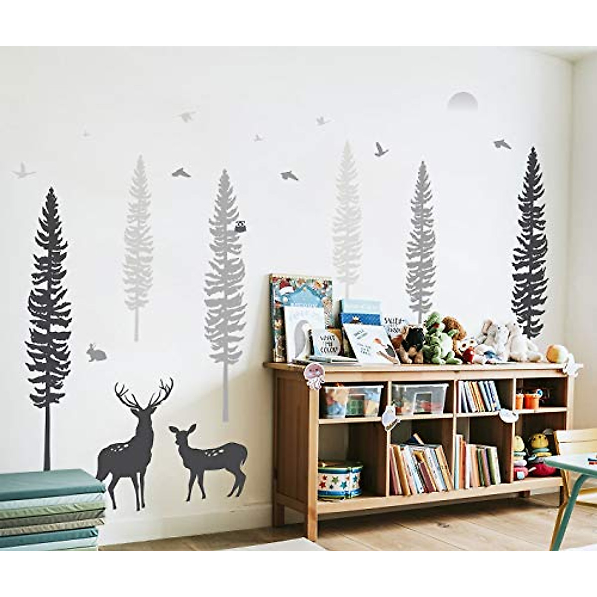 TIMBER ARTBOX Woodland Nursery Decor – Dreamy Forest Theme Pine Tree Wall Decals with Animals, Deers & Owl – Cute Baby Boy Girl Kids Wall Stickers for Playroom, Bedroom, Classroom & Daycare