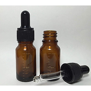 erioctry 6PCS 10ml 0.34oz Empty Refillable Amber Graduated Glass Essential Oil Bottle Vial Container with Glass Pipette Dropper