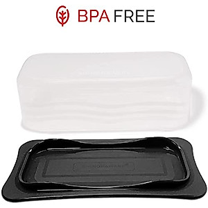 Cover Butter Container - Butter Storage Container with Transparent Lid - Durable Plastic Butter Container for Counter - Plastic Butter Dish with Lid - Covered Butter Dish for Home or Camping (Black)