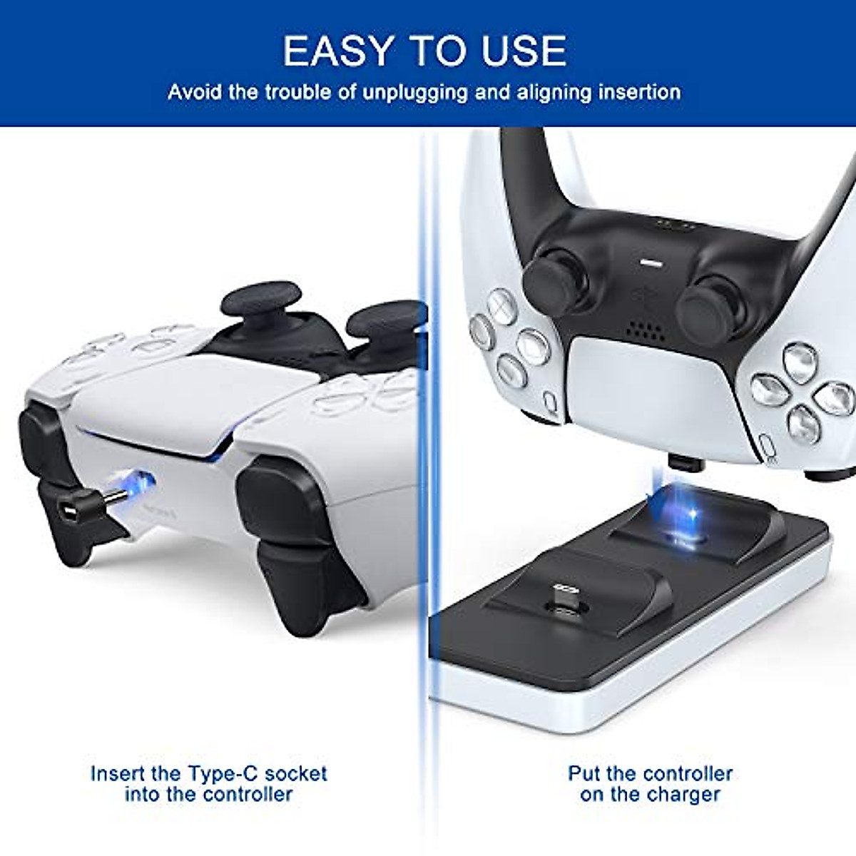 innoAura PS5 Controller Charger Station, Dual PS5 Charging Station with Removable Type C Charging Port