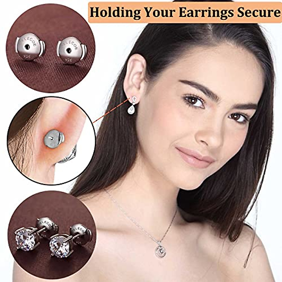 2 Paris Sterling Silver Locking Earring Backs Replacements for Diamond Studs, 18K White Gold Plated Screw Earring Backs, Secure Hypoallergenic Secure Earring Backs, No Fading Comfort Earring Backs