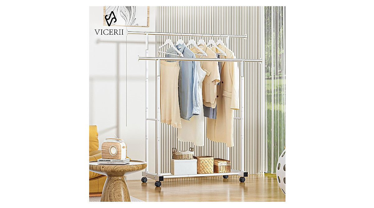 VICERII Double Clothing Rack - Heavy Duty & Mobile Design