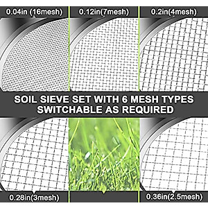 Bonsai Soil Sifter Set for Gardening - Soil Sieve with 5 Interchangeable Mesh ( 1mm, 3mm, 5mm, 7mm, 9mm), Garden Sifting Screen for Dirt, Sand, Rock, Filtration, Compost and Bonsai