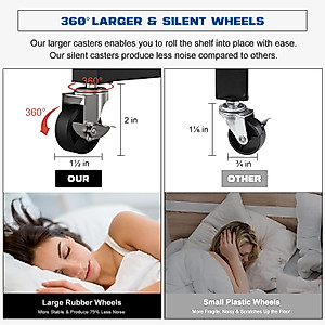 Lifetime Home 4-Tier Foldable Storage Shelf with Wheels - Metal Collapsible Shelving Unit Display, Rolling Cart for Books Kitchen Storage Shelves, Pantry & Closet Organizer, Office Room Decor - Black