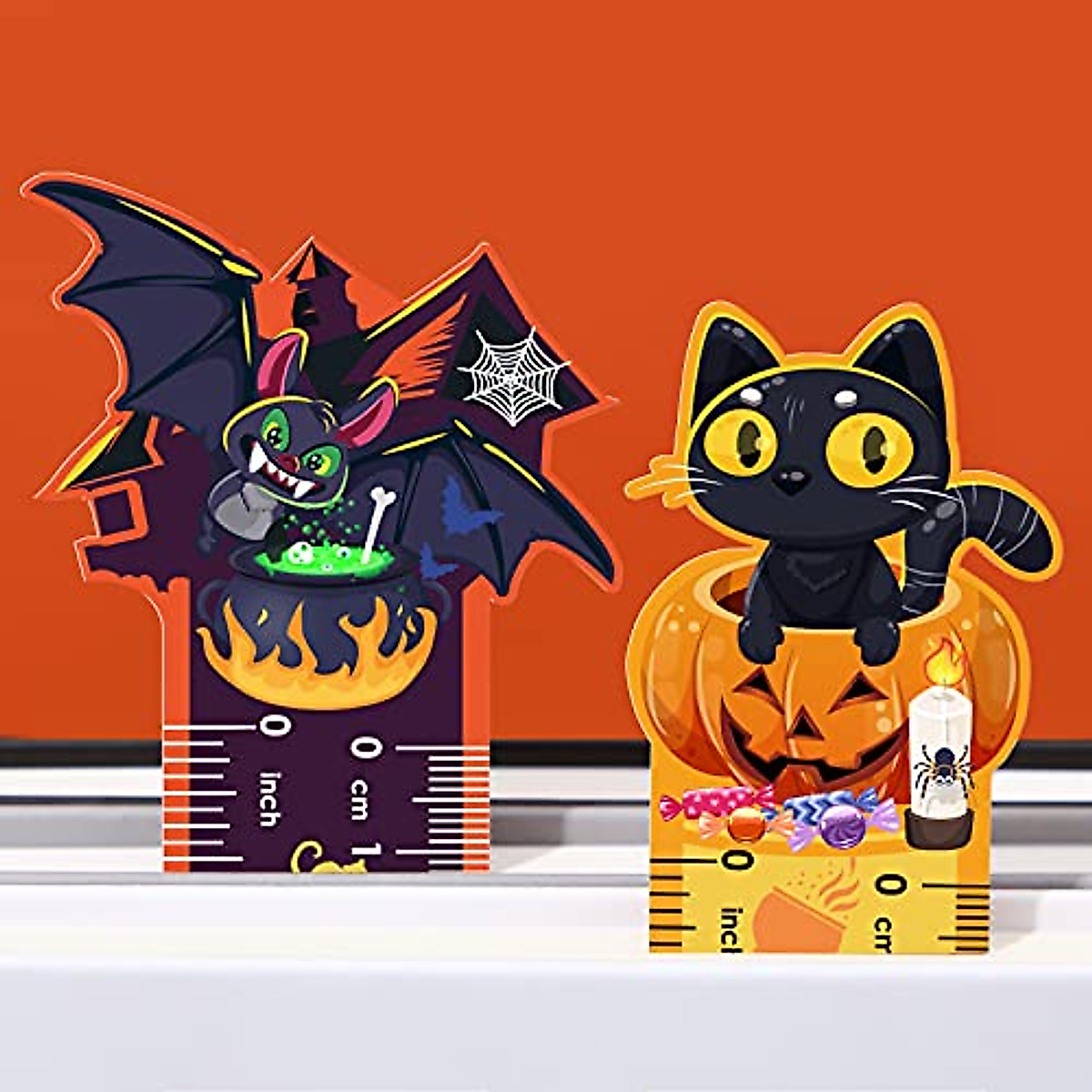 108 Pieces Halloween Bookmark Rulers for Kids Students Ghost Pumpkin Cartoon Animal Halloween Theme Pattern Prints Page Markers for Trick or Treat Prizes Classroom Rewards Holiday Party Decorations