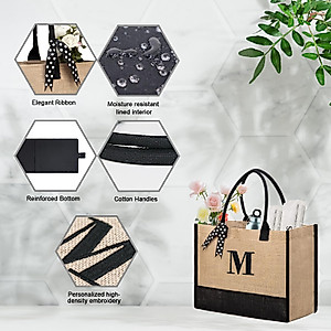 BeeGreen Initial Jute Tote Bag for Women Beach Tote Bag with Handles Thank You Gift for Teacher Friends Bridesmaid Mother Personalized Monogram Gift Bag for Birthday Bridal Shower K