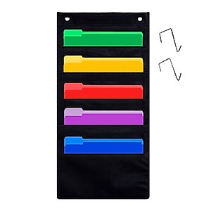 Headif Premium Door Hanging File Organizer,Cascading Wall File Storage Pocket Chart, 5 Pockets Folder Holder & 2 Hangers, Perfect for Classroom Office School and Home Use Organization