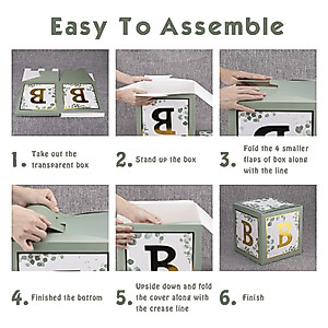 Keencopper Sage Green Baby Boxes with Gold Letters for Baby Shower, 4 pcs Safari Baby Shower Decorations for Boy Girl Balloon Blocks Birthday Backdrop Photo Props, Gender Reveal Party Supplies Favors