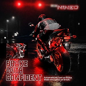 NINEO 8Pcs Motorcycle LED Light Kit with Brake Light, Motorcycle Underglow Lights with Remote Control Fit for Most Motorcycles Carts Trikes Cruiser Scooter ATV UTV - Pack of 8