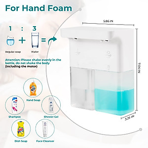Automatic Soap Dispenser, Dish Soap Dispenser for Kitchen Sink, Kitchen Soap Dispenser Set Wall Mount or Countertop Rechargeable Dispenser Liquid + Foaming Hand