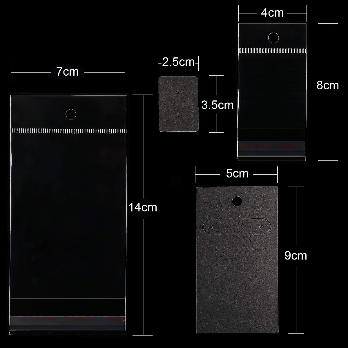 500 Set Earrings Display Card with Clear Resealable Bags, Earring Display Cards for Ear Studs for DIY (Black)