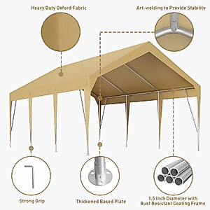 GarveeLife Carport 13'x20' Heavy Duty Car Canopy UV Resistant Waterproof Portable Garage for Car, Storage Shed, Party, Khaki