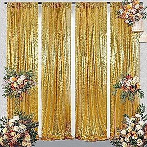 Juya Delight Gold Sequin Backdrop Curtain,4PCS 2FTx8ft Glitter Backdrop Curtain for Party,Birthday,Christmas Wedding Decoration