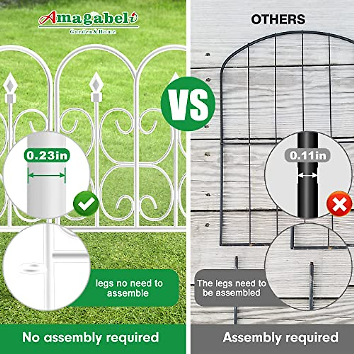 Amagabeli 5 Panel Decorative White Garden Fence 10ft(L) x32in(H) Total Animal Barrier for Dog Coated Metal Rustproof Iron Wire Border Folding Patio Garden Fencing Flower Bed Section Edging ET302