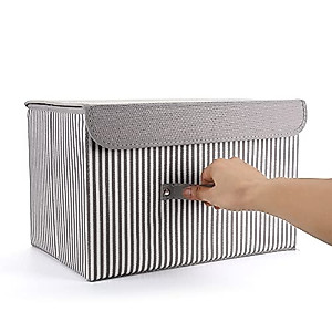 mee'life Foldable Storage Boxes with Lids 2 Pack Linen Fabric Storage Bins with Lids, Closet Organizers and Storage Baskets Cubes for Home Bedroom Closet Office (Grey Stripes, 14.9x9.8x9.8in)