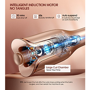 Automatic Curling Iron, Professional Anti-Tangle Automatic Hair Curler with 1" Curling Iron Large Slot & 4 Temperature & 3 Timer, Dual Voltage Rotating Curling Iron with Auto Shut-Off for Hair Styling