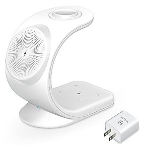 3 in 1 Magnetic Wireless Charger, with 20W USB-C Adapter, Neluxfe Charging Station Compatible with MagSafe Stand for Apple iPhone 14 13 12 Plus Pro Max, iWatch 1-8, AirPods (White)