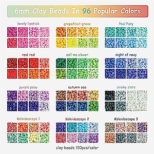 Velavior 15,000 pcs Clay Beads Bracelet Making Kit, 96 Colors Polymer Heishi Beads for Jewelry Making Kit 6mm Flat Round Beads with Letter Beads Charms Elastic Strings for Girls Preppy Craft Necklace