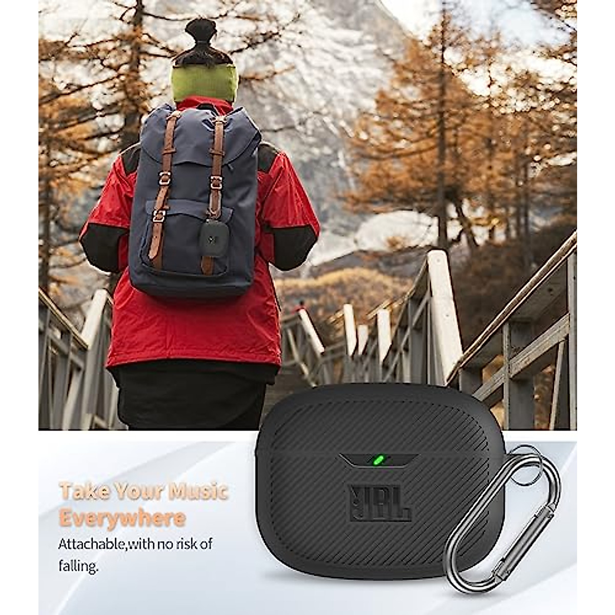 Alquar for JBL Vibe 200TWS Case Cover, Silicone Protective Portable Scratch Shock Cover Compatible with JBL Vibe Beam/JBL Vibe 200TWS True Wireless Headphones Charging Case with Carabiner(Black)