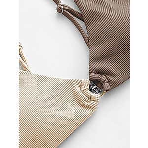 ZAFUL Women's Ribbed O-Ring String Bikini Swimsuit Cheeky Thong Swimwear Two Pieces Bathing Suit