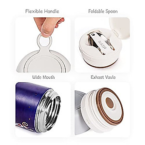 Funkrin 16oz Thermos for Hot Food, Stainless Steel Lunch Box for Kids Adults, Insulated Food Jar with Folding Spoon, Vacuum Leak Proof Soup Container for Hot & Cold Food