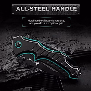 Pocket Knife for Men, Folding Knife with Clip, Tactical Knives with Serrated Blade, Glass Breaker & Bottle Opener, EDC Pocket Tactical Knife for Outdoor Survival Camping Hunting, Cool Knifes for Dad