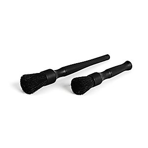 Detail Factory - Natural Boar's Hair Detailing Brush Combo Kit - Heavy Cleaning Action for Small Spaces, Engine Bays, Exterior Detailing, One Long Handle + One Short Handle, Black on Black (2-Pack)