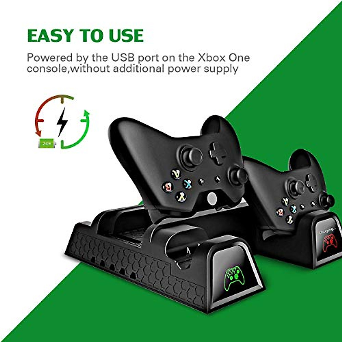 Cooling Stand for Xbox One/One S/One X, CTPOWER Vertical Charging Station with 2 Pack 600mAh Batteries, Games Storage, Dual Controller Charging Station