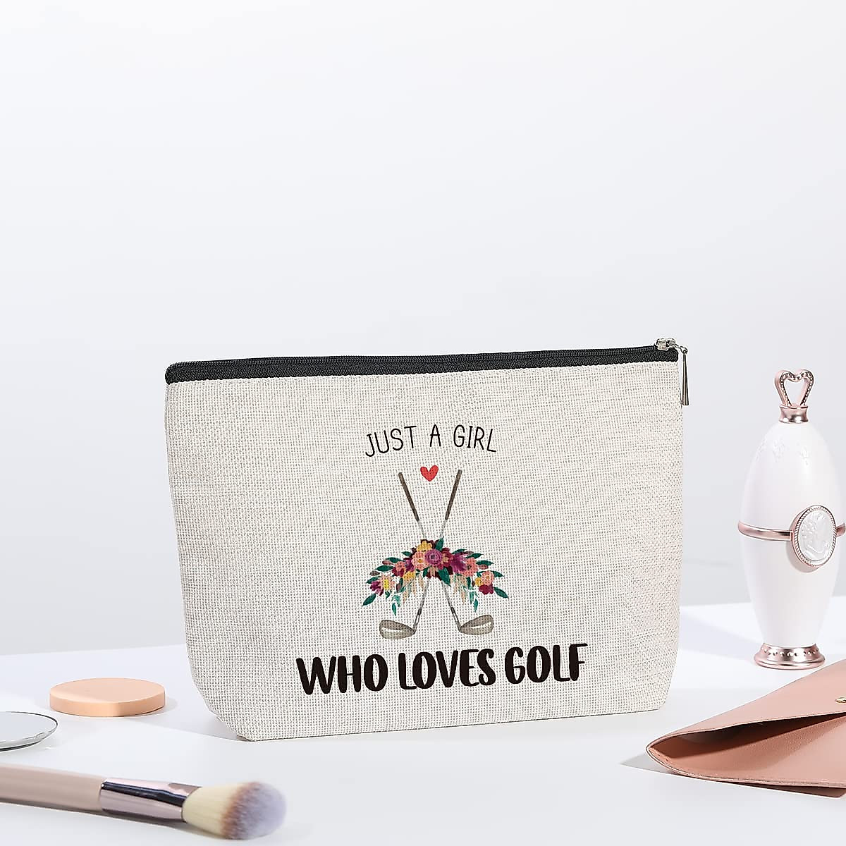 Golf Gifts Makeup Bag Golf Team Gifts for Golf Lover, Inspirational Gifts for Women Sports Enthusiasts Golfer, Friendship Birthday Gifts for Her Female Friend - Just a Girl Who Loves Golf