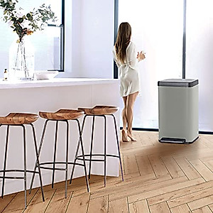 Home Zone Living 18.5 Gallon Large Capacity Kitchen Trash Can, Tall Stainless Steel Liner-Free Body, 70 Liter Capacity, Gray Ocean Fog, Virtuoso Series