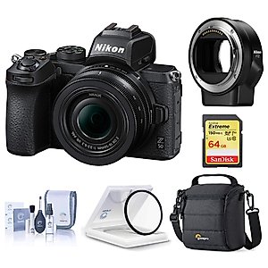 Nikon Z 50 DX-Format Mirrorless Camera with 16-50mm f/3.5-6.3 VR Lens, Bundle with FTZ II Mount Adapter and Accessories