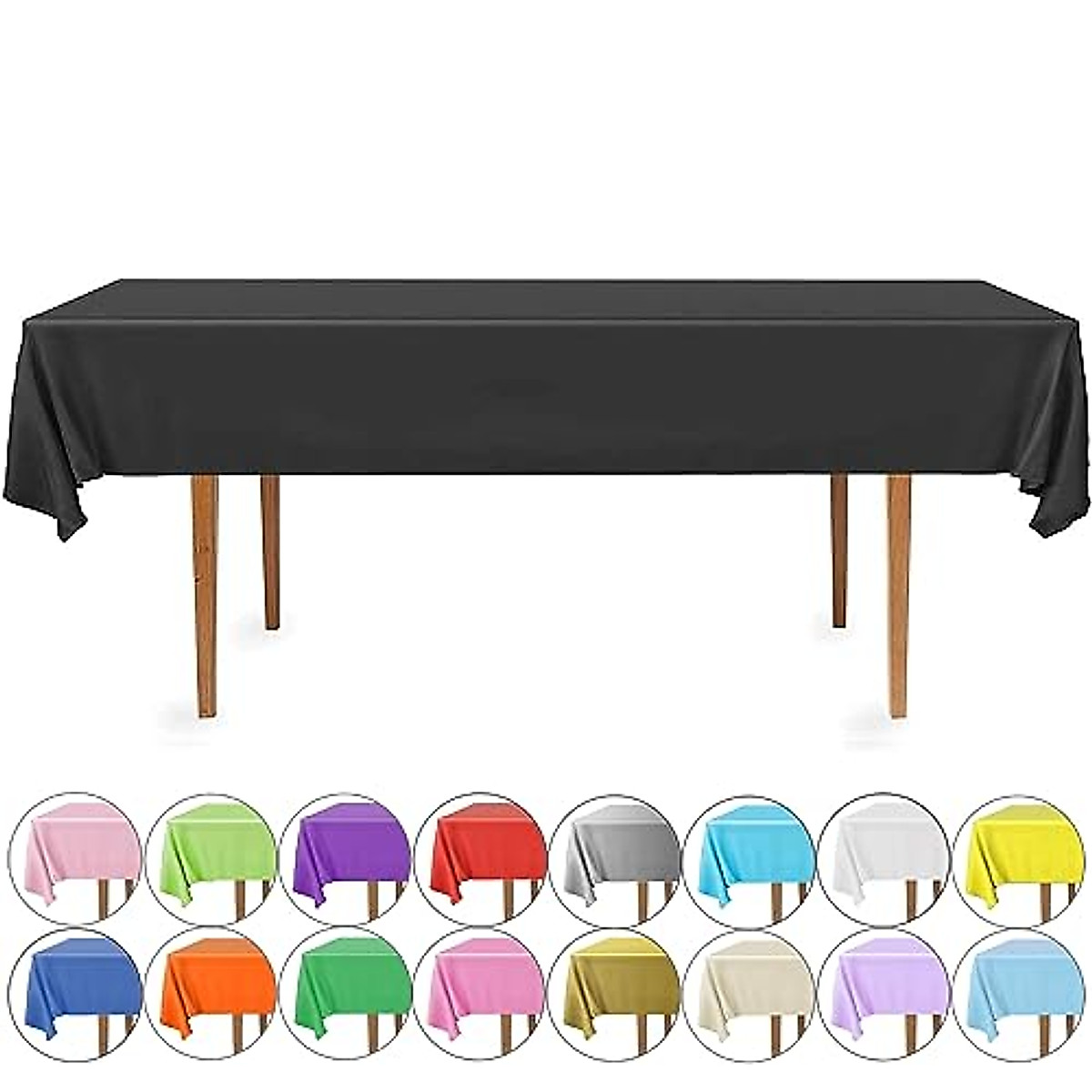 DecorRack 2 Rectangular Tablecloths -BPA- Free Plastic, 54 x 108 inch, Dining Table Cover Cloth Rectangle for Parties, Picnic, Camping and Outdoor, Disposable or Reusable in Black (2 Pack)