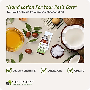 SENSES Physician Formulated Natural Ear Spray for Pets - Organic Coconut Oil Mist for Irritated Ears - Use for Cleansing, Natural Ear Relief for Pets. Made in USA