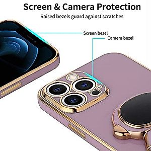 AIGOMARA 6D Plating Astronaut Hidden Stand Case Cover for iPhone 12 Pro Max Women Astronaut Folding Bracket Kickstand iPhone Case with Camera Protector Soft TPU Shockproof Bumper 6.7 Inch - Purple