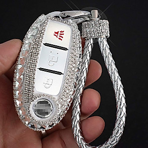 GeeGeeTop Car Key Case Key Shell Fob Key Cover Key Chain Lady Ring with Bling Diamond Crystals For Nissan Rogue Altima Maxima Infiniti Q50 60 Versa 2/3/4/5-Buttons Keyless Entry Remote Control Smart