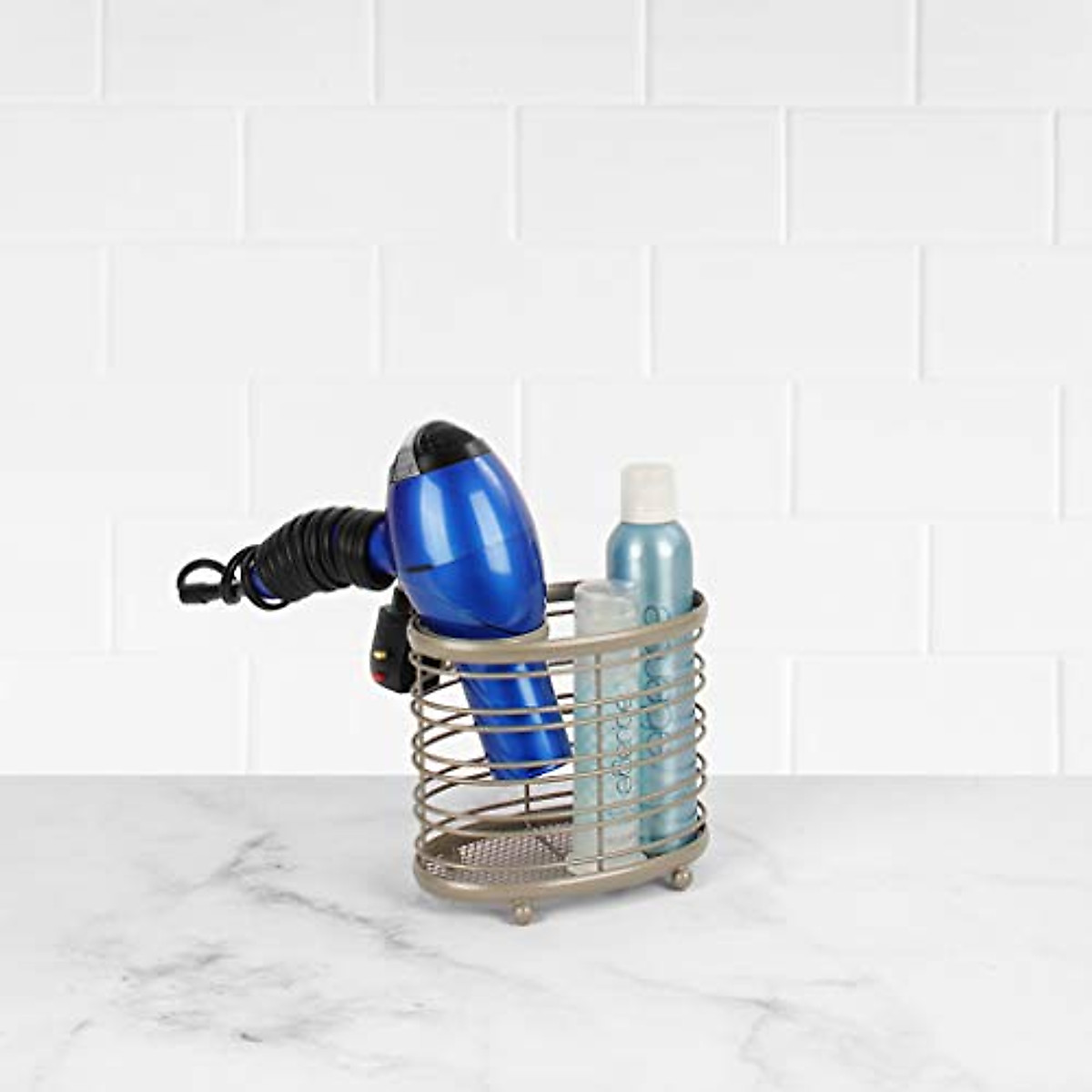 Spectrum Ashley Hair & Accessory Holder (Satin Nickel Powder Coat) - Bathroom & Under Sink Organizer for Hair Dryer, Beauty Tools, Accessories, & Home Essentials