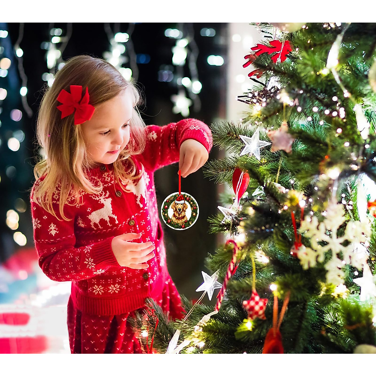 SICOHOME Golden Retriever Christmas Ornament Golden Retriever Gifts for Women and Dog Lovers Golden Retriever Xmas Tree Ornaments Round Ornament with Gift Box Xmas Present for Retrievers Lovers Gift