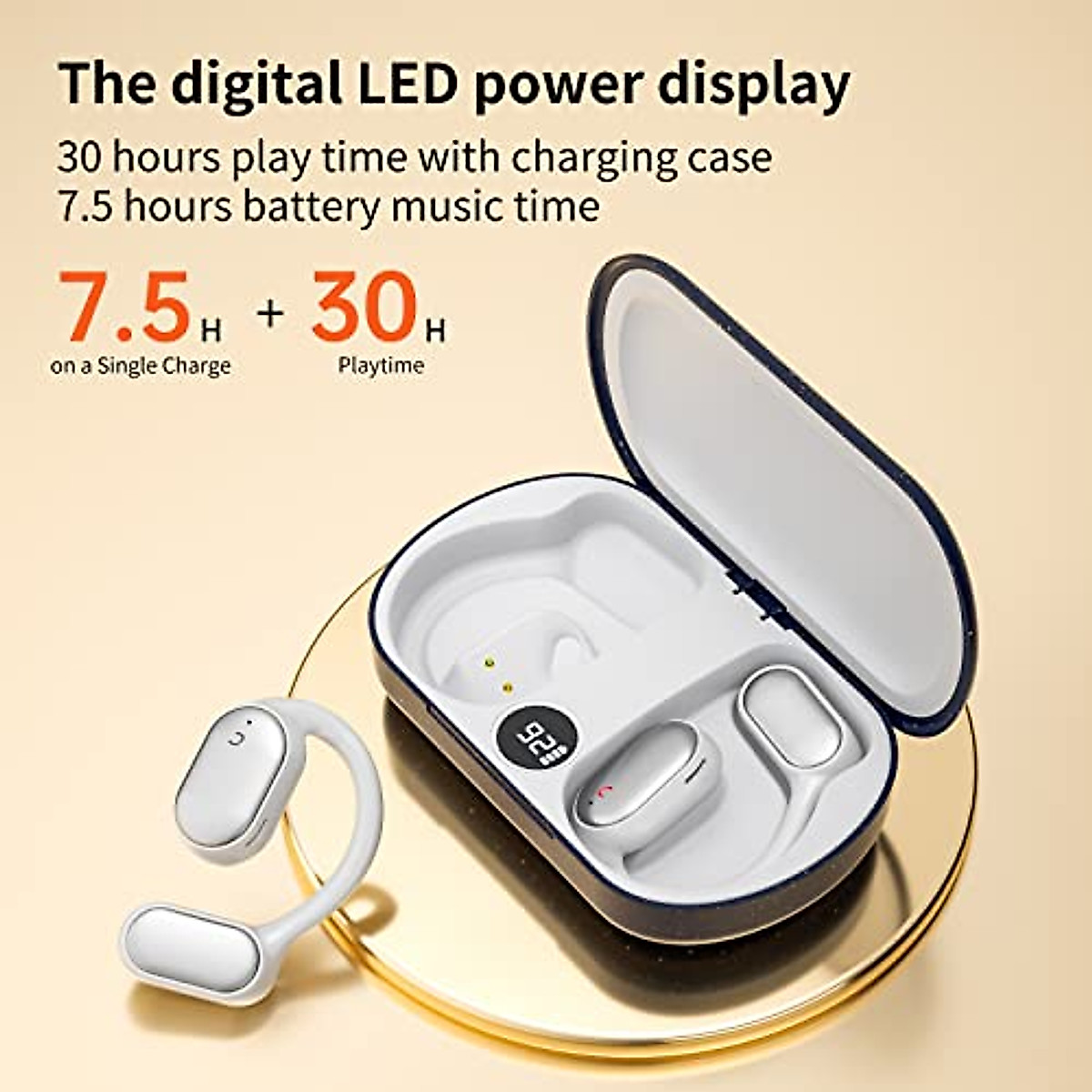 Open Ear Headphones Wireless Bluetooth Earbuds, Air Conduction Earbuds with Built-in Mic,Up to 30 Hours Playtime with Digital Display Charging Case,Waterproof Earphones for Android & iPhone - Blue