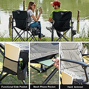 TIMBER RIDGE Folding Camping Chair with Padded Hard Armrest and Cup Holder-for Outdoor, Camp, Fishing, Hiking, Lawn, Including Carry Bag, Aluminum, (Black)