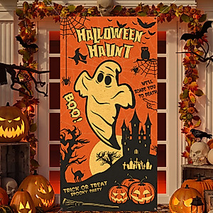 Vintage Halloween Door Cover Johanna Parker Halloween Trick or Treat Hanging Banner, Retro Halloween Ghost Haunt Pumpkin Backdrop Sign, Victorian Style Witches Ghosts Vintage Theme Party Supplies
