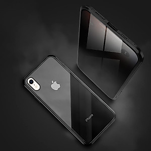 Anti-peep Magnetic Case for iPhone XR,Anti Peeping Magnetic Adsorption Double-Sided Privacy Screen Protector Clear Back Metal Bumper Antipeep Anti-Spy Phone Cases Cover for iPhone XR-Black
