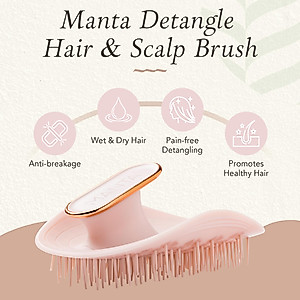 Manta Hair Hairbrush - Fully Flexible Hair Brush - Gentle Brush That Helps Prevent Hair Breakage - Scalp Care Massager and Detangler (Pink-Rose)