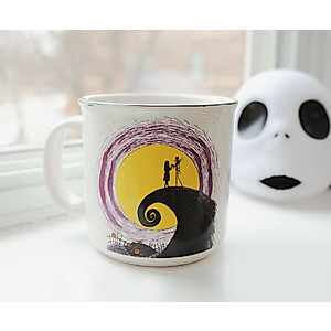 Disney The Nightmare Before Christmas Jack and Sally Spiral Hill 20-Ounce Ceramic Camper Mug | BPA-Free Travel Coffee Cup For Espresso, Caffeine, Cocoa, | Home & Kitchen Essentials | Halloween Gifts