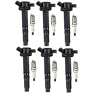 ENA Set of 6 Platinum Spark Plug and 6 Ignition Coil Pack Compatible with Ford Mercury Lincoln Mazda Fusion Zephyr Tribute Milan 3.0L V6 Replacement for UF486 SP433